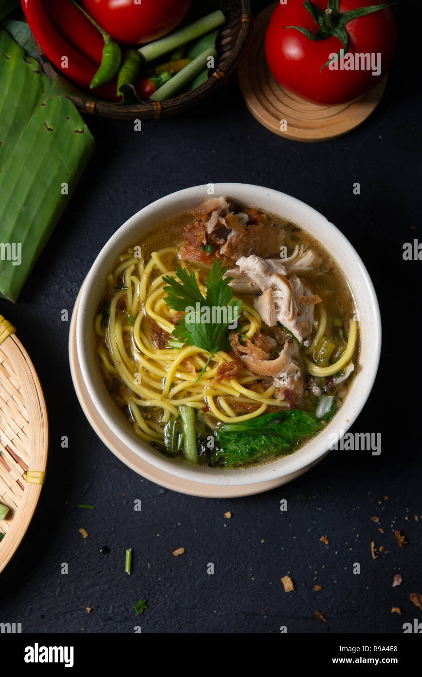 traditional asian soup noodle top down Stock Photo - Alamy