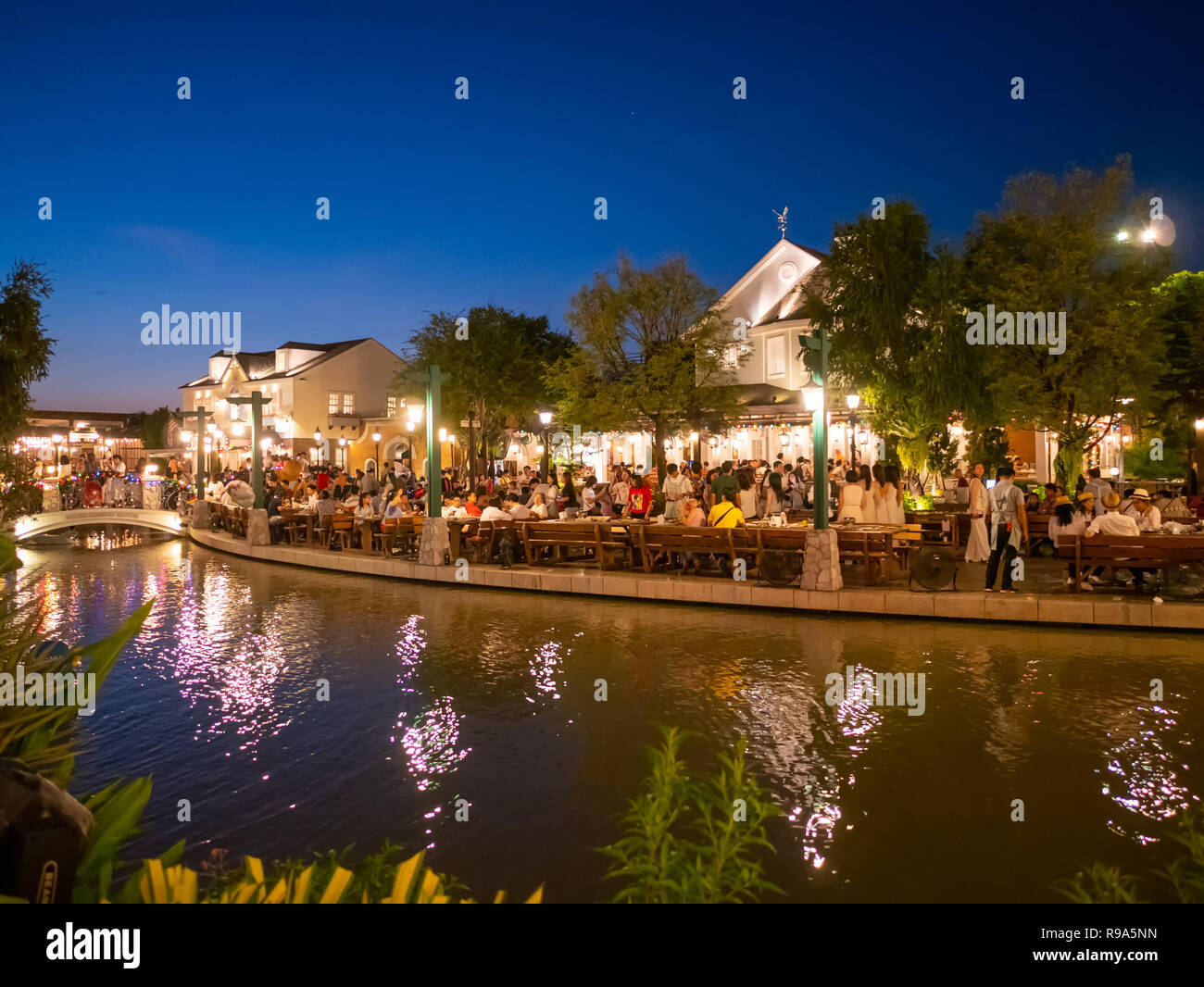 Bangkok, Thailand - December 16, 2018: People visit and dine at ...