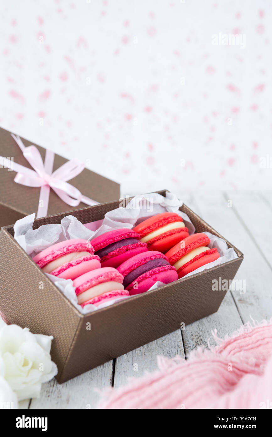 A collection of pink macarons in a gift box Stock Photo - Alamy