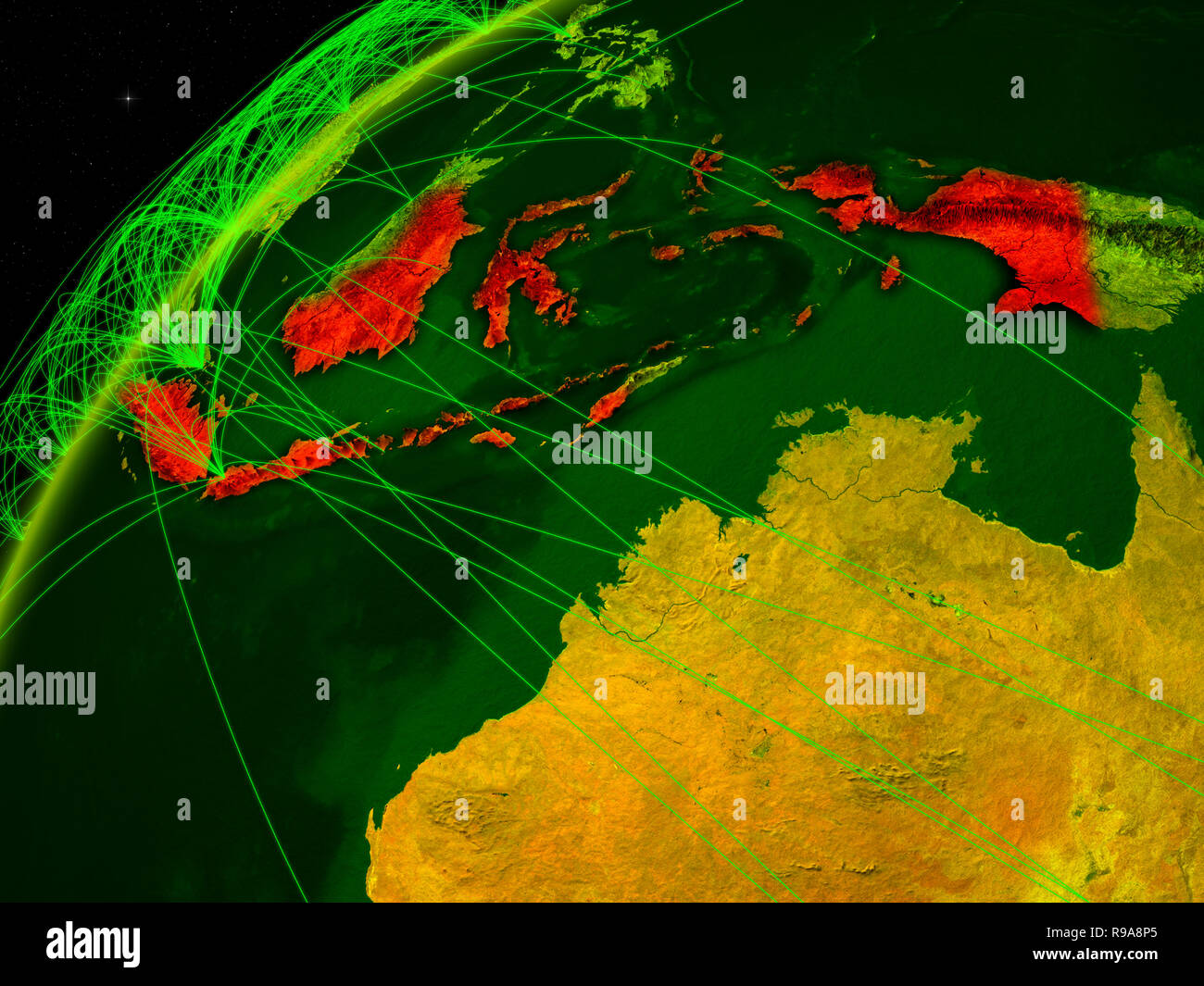 Indonesia on model of green planet Earth with international networks. Concept of digital ...