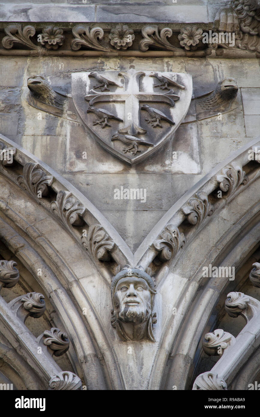 LONDON, ENGLAND - JULY 15, 2018. Gargoyle carved on one of the external ...