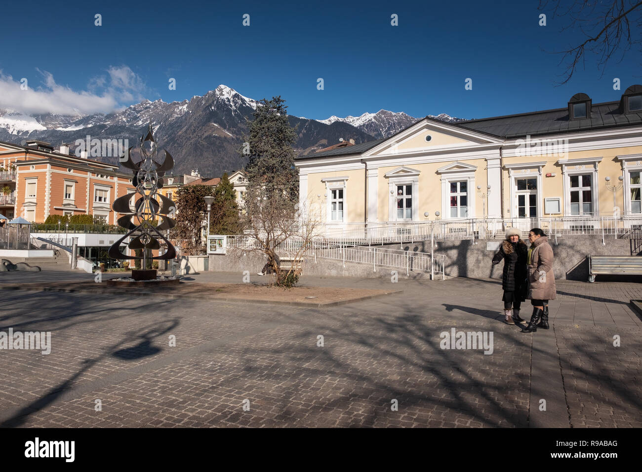 MERANO, ITALY - FEBRUARY 26, 2018: The Art Nouveau style of the Kurhaus ...