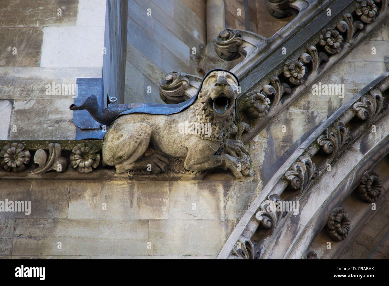 LONDON, ENGLAND - JULY 15, 2018. Gargoyle carved on one of the external ...
