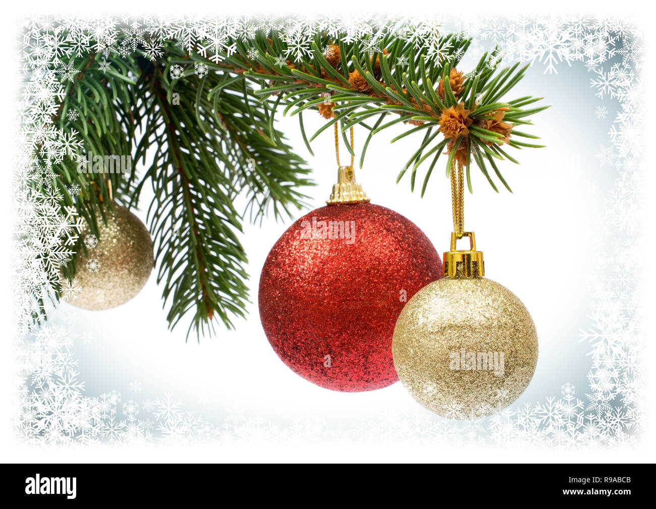 Christmas postcard. Background with ornaments for greeting card, space ...