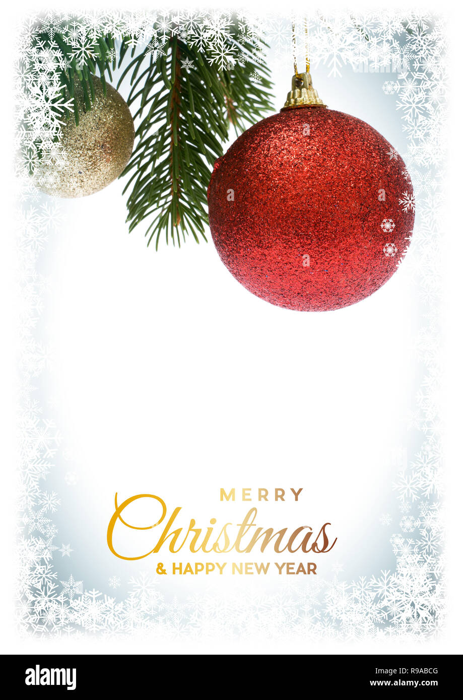 Christmas postcard. Background with ornaments for greeting card, space ...