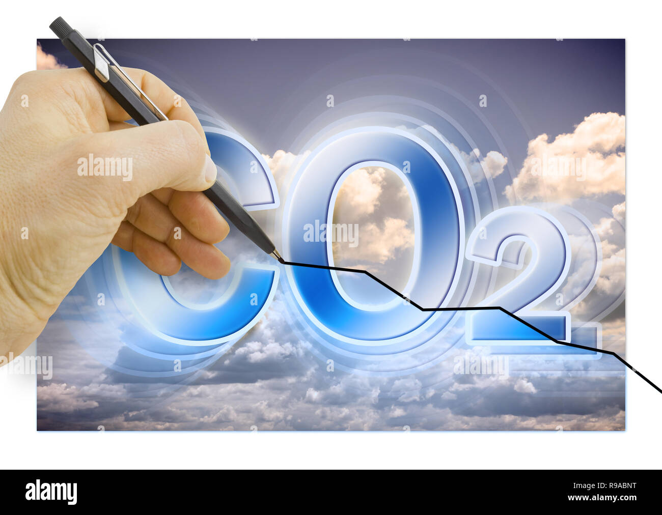 Hand drawing a graph about Reduction of CO2 presence in the atmosphere ...