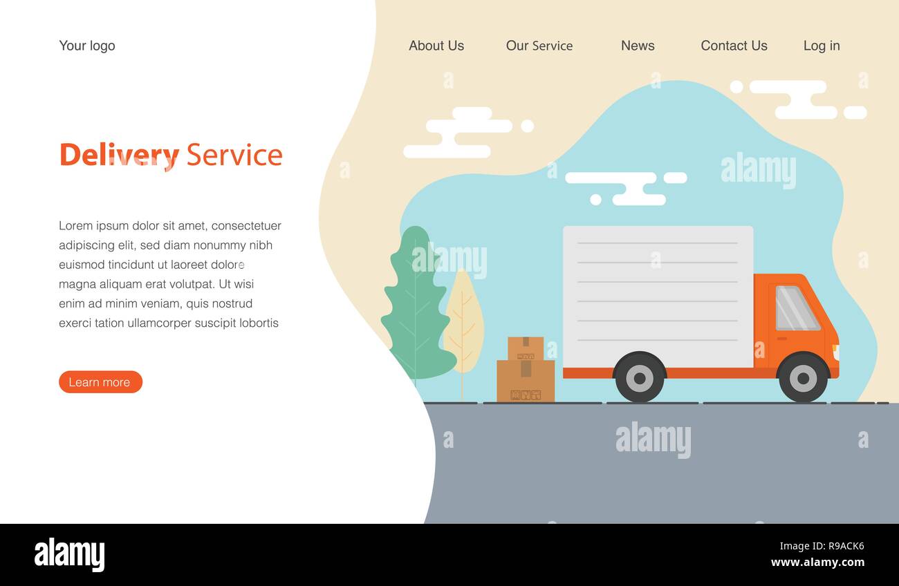 Website template design for delivery service company. Truck and ...