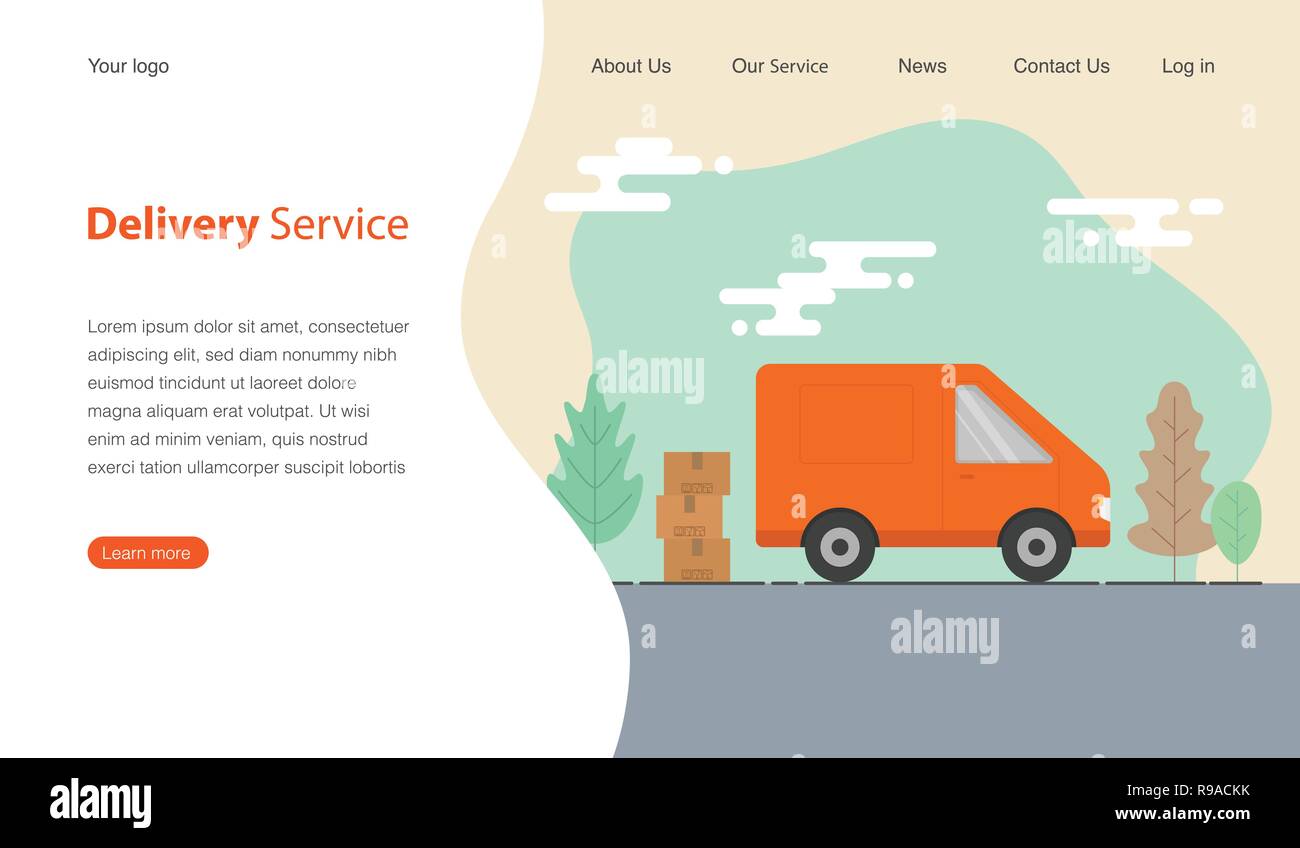 Website template design for delivery service company. Van and cardboard ...