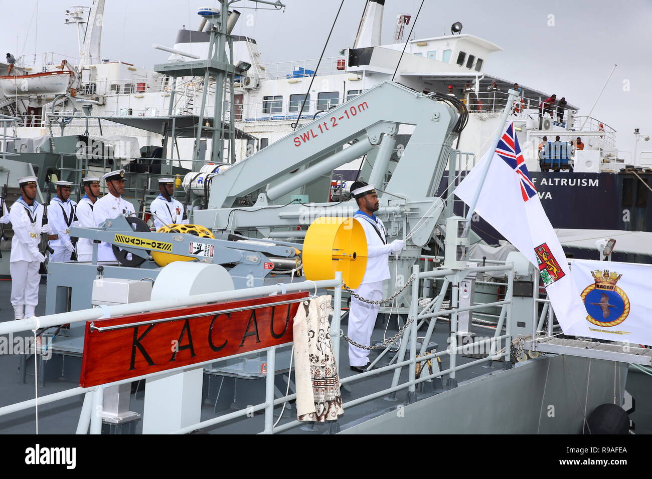 Suva, Fiji. 21st Dec, 2018. Fijian Navy soldiers attend the hand-over ...