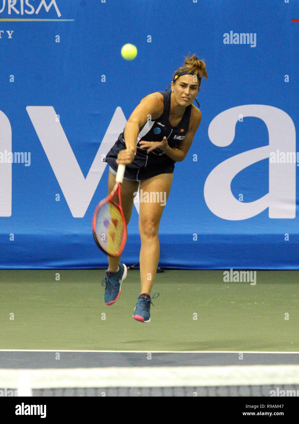 December 21, 2018 - Monica Puig serves in a match against Christina ...