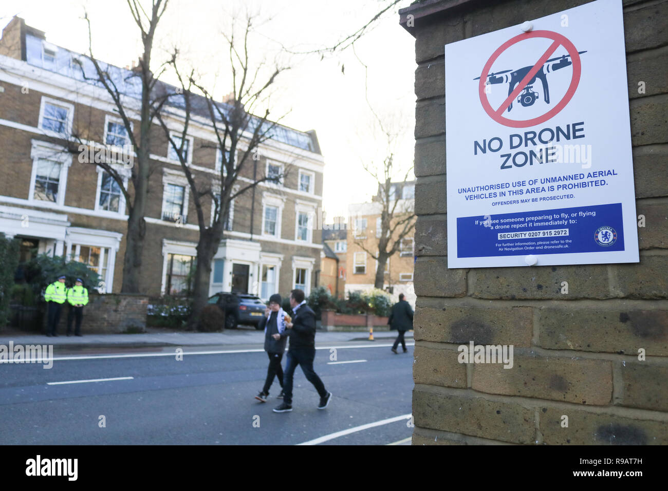 London UK. 22nd December 2018. Stamford Bridge: A sign banning the use ...
