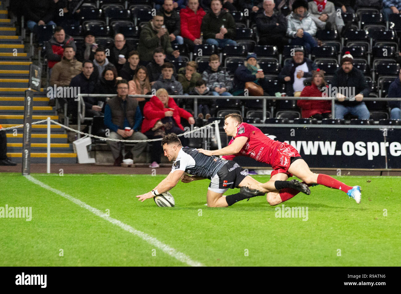 Ospreys left wing Luke Morgan scores a try in the Guinness Pro14 rugby ...