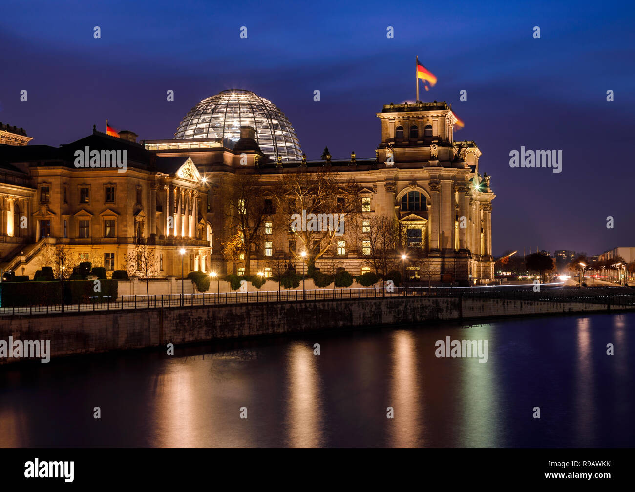 Illuminated Neo-Renaissance Reichstag Building, one of the best known ...