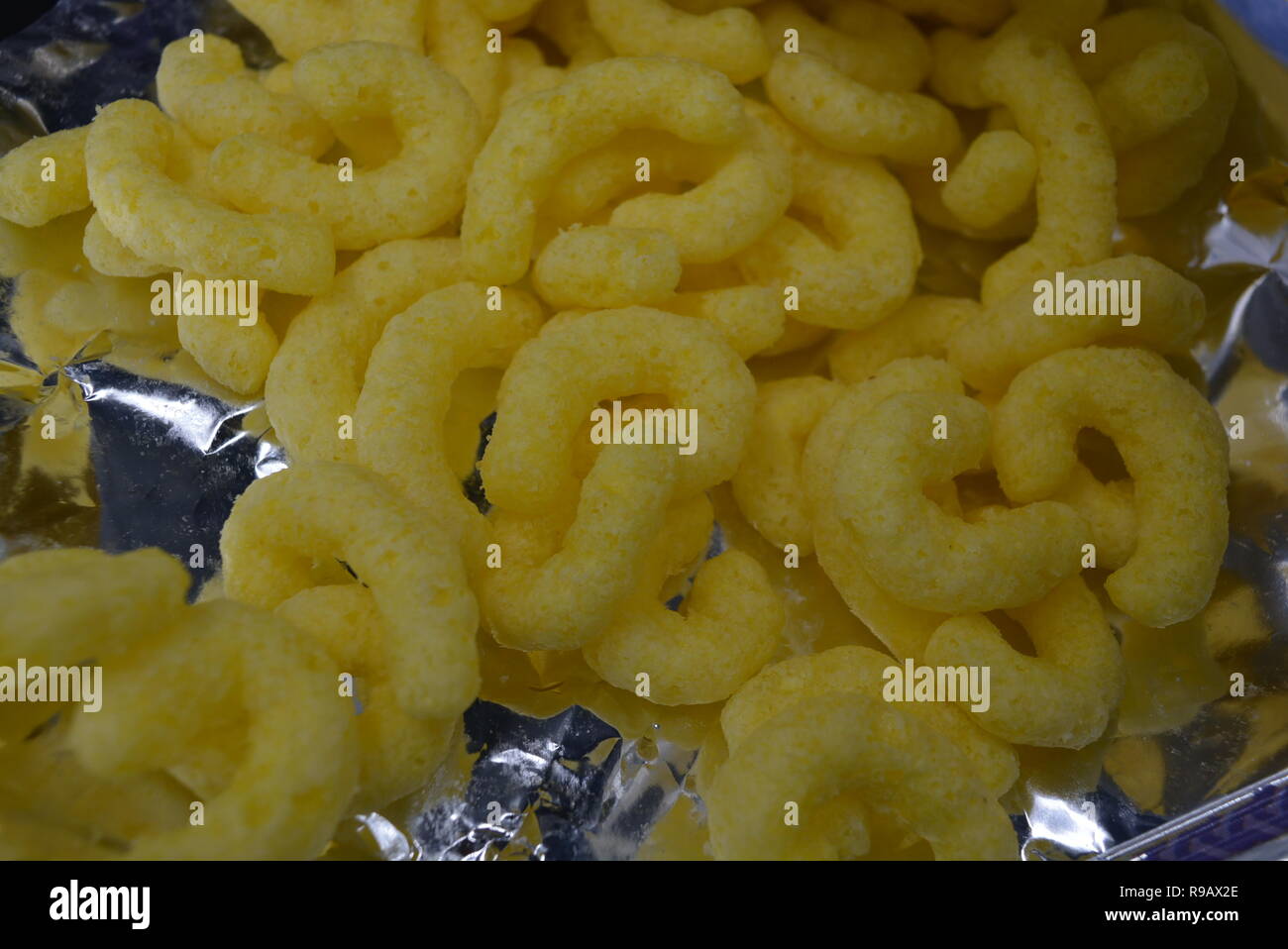 Delicious sweet corn sticks in silver packaging, snack, fast food Stock ...