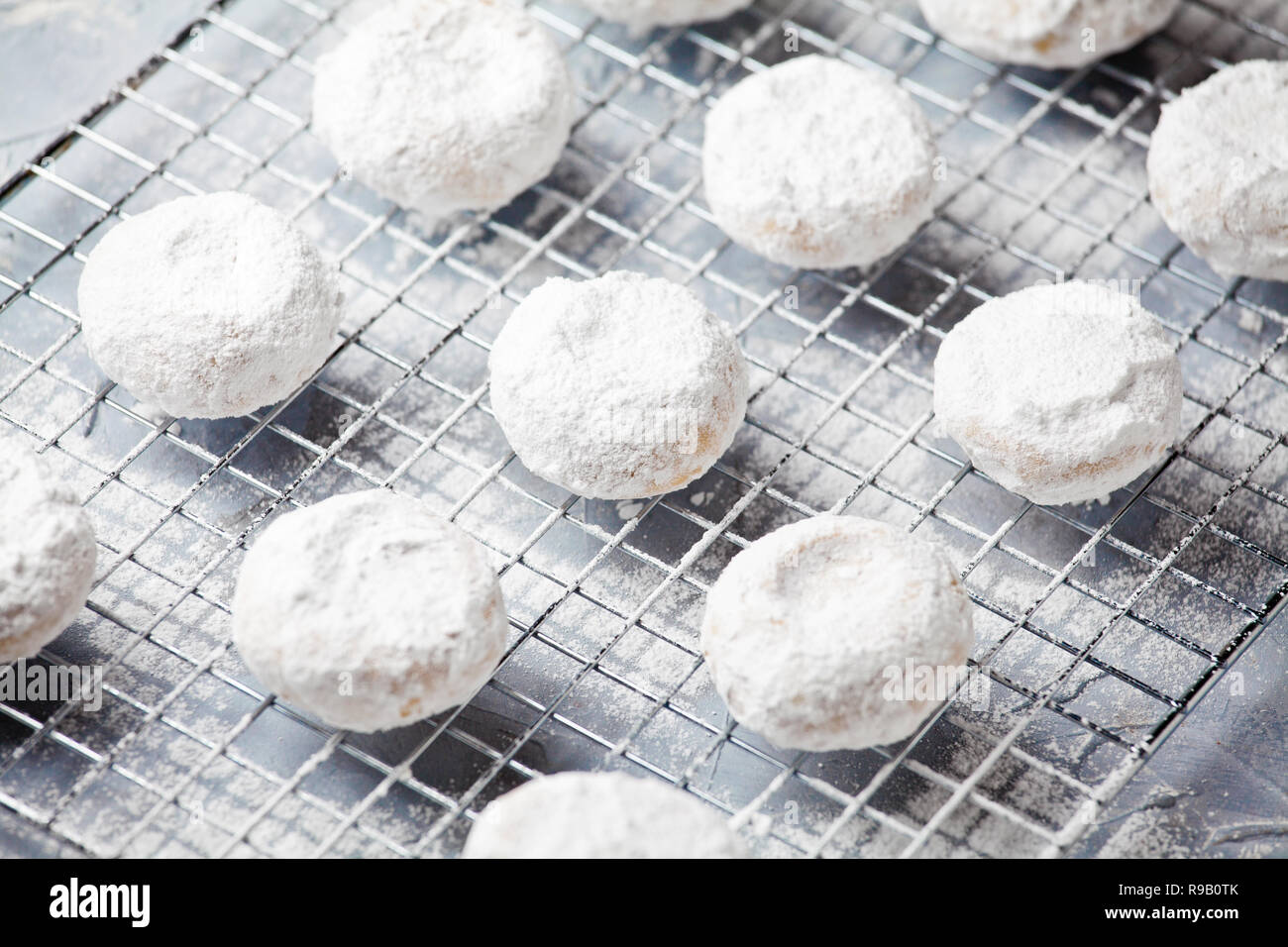 Homemade greek shortbread kourabiedes cookies with almonds and icing ...