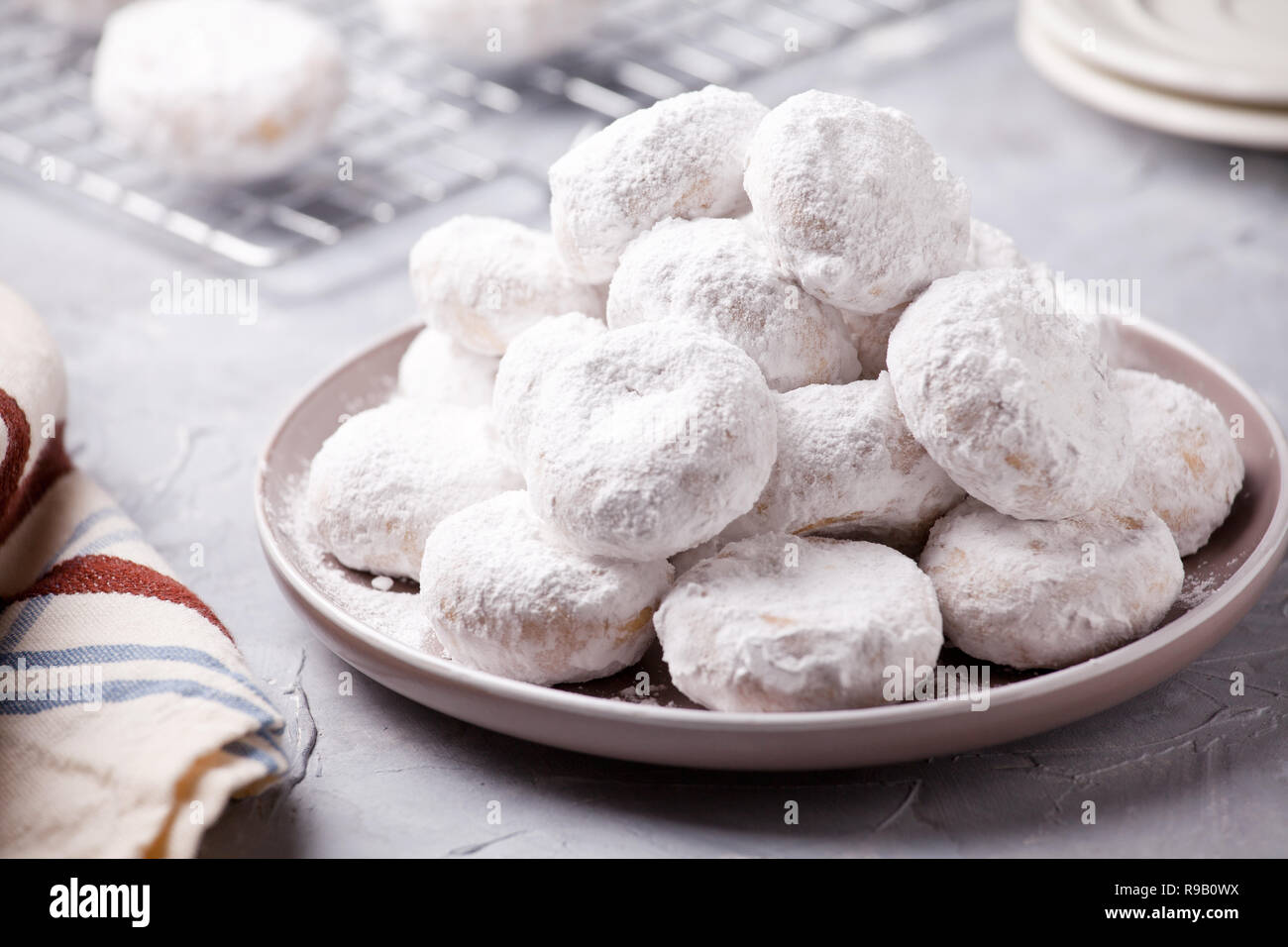 Homemade greek shortbread kourabiedes cookies with almonds and icing ...