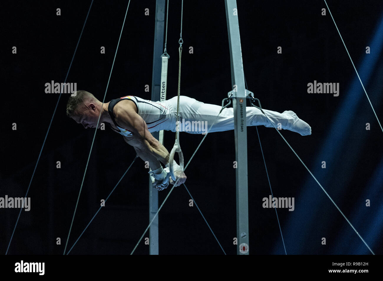 Dennis Goossens on the still rings during the yearly gymgala, organised ...