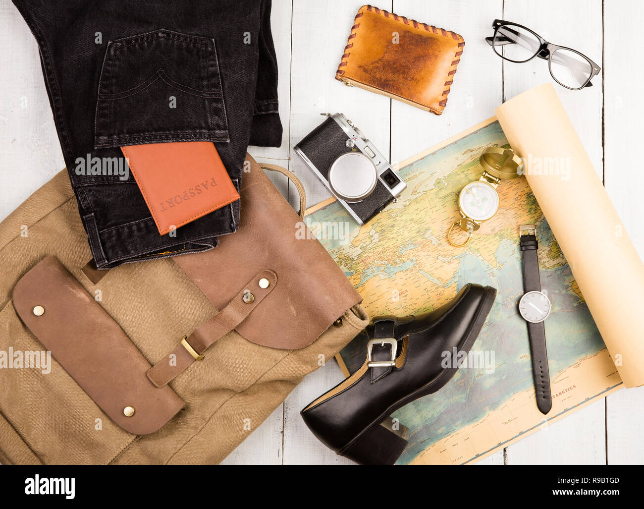 Map backpack table hi-res stock photography and images - Alamy