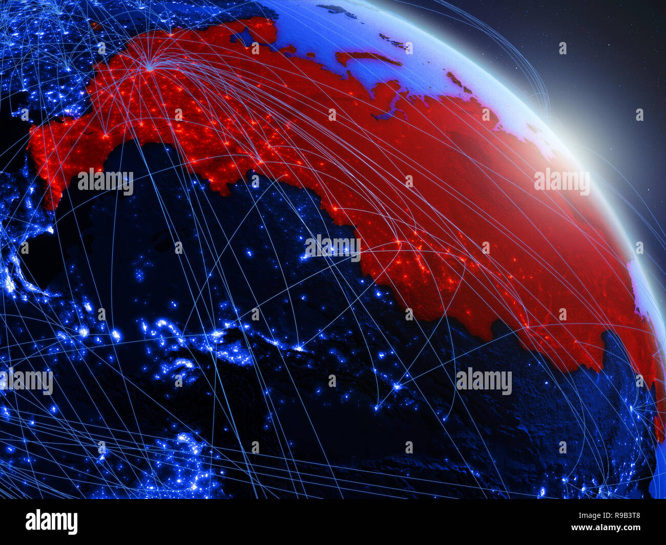 Russia from space on model of blue digital planet Earth. Concept of ...