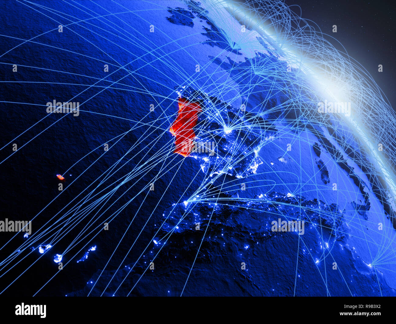 Portugal from space on model of blue digital planet Earth. Concept of ...