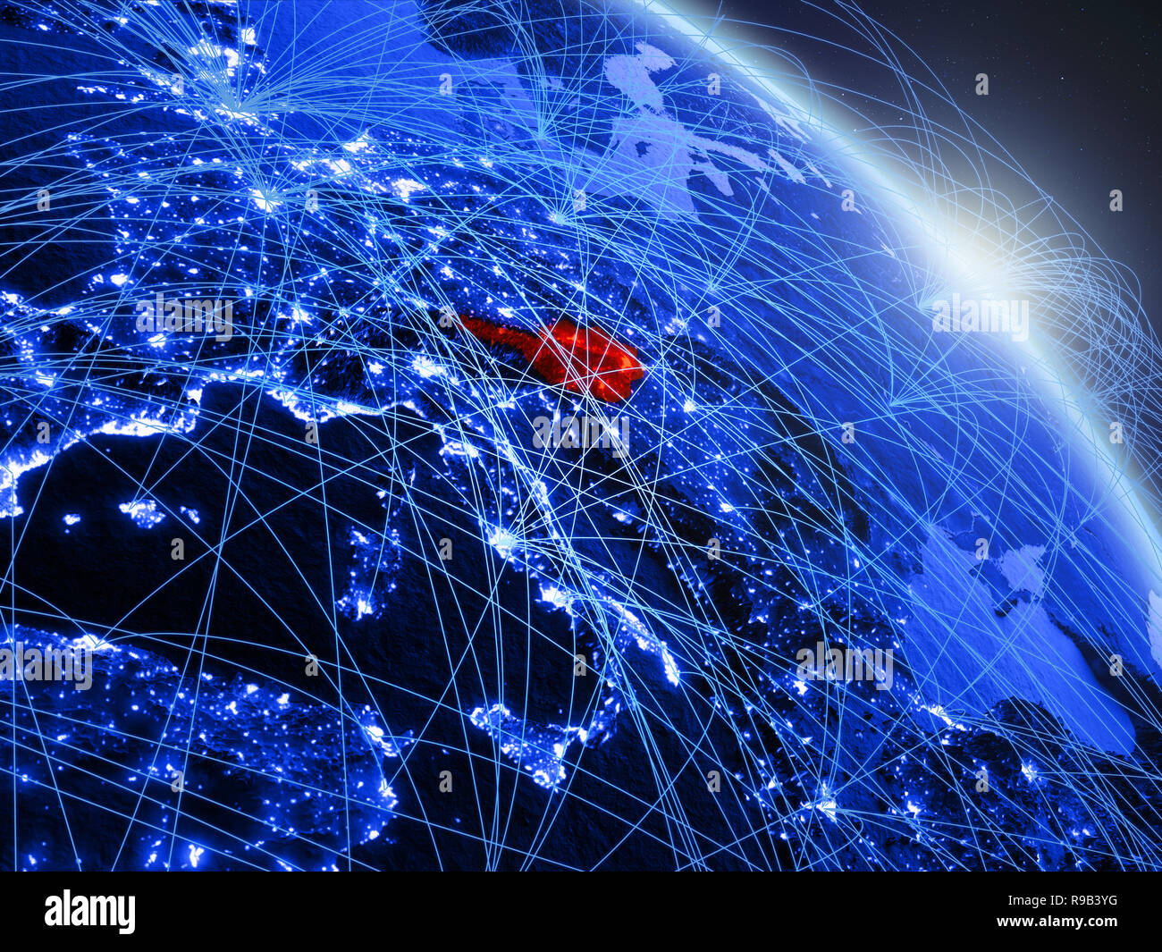 Austria from space on model of blue digital planet Earth. Concept of ...