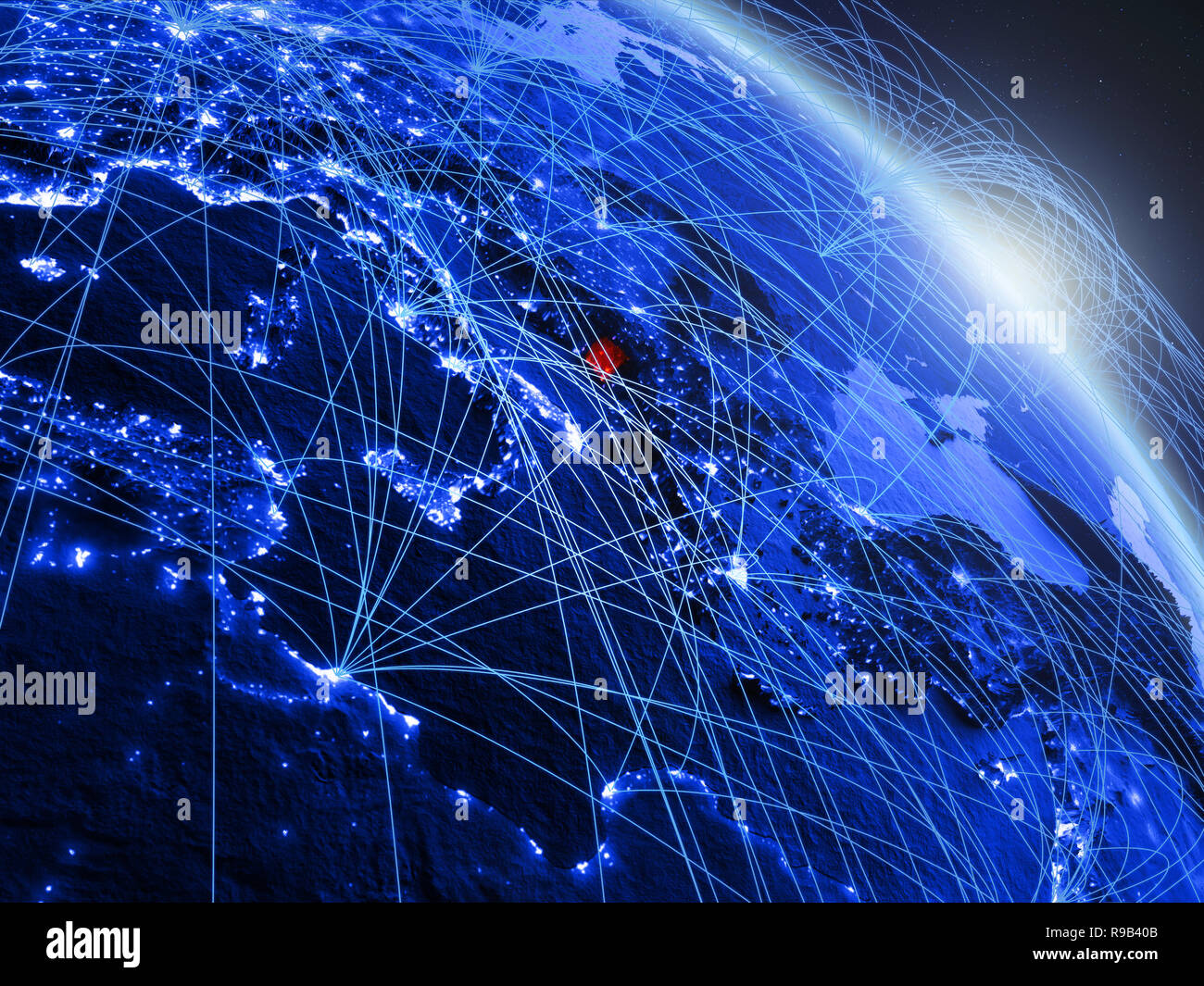 Montenegro from space on model of blue digital planet Earth. Concept of ...