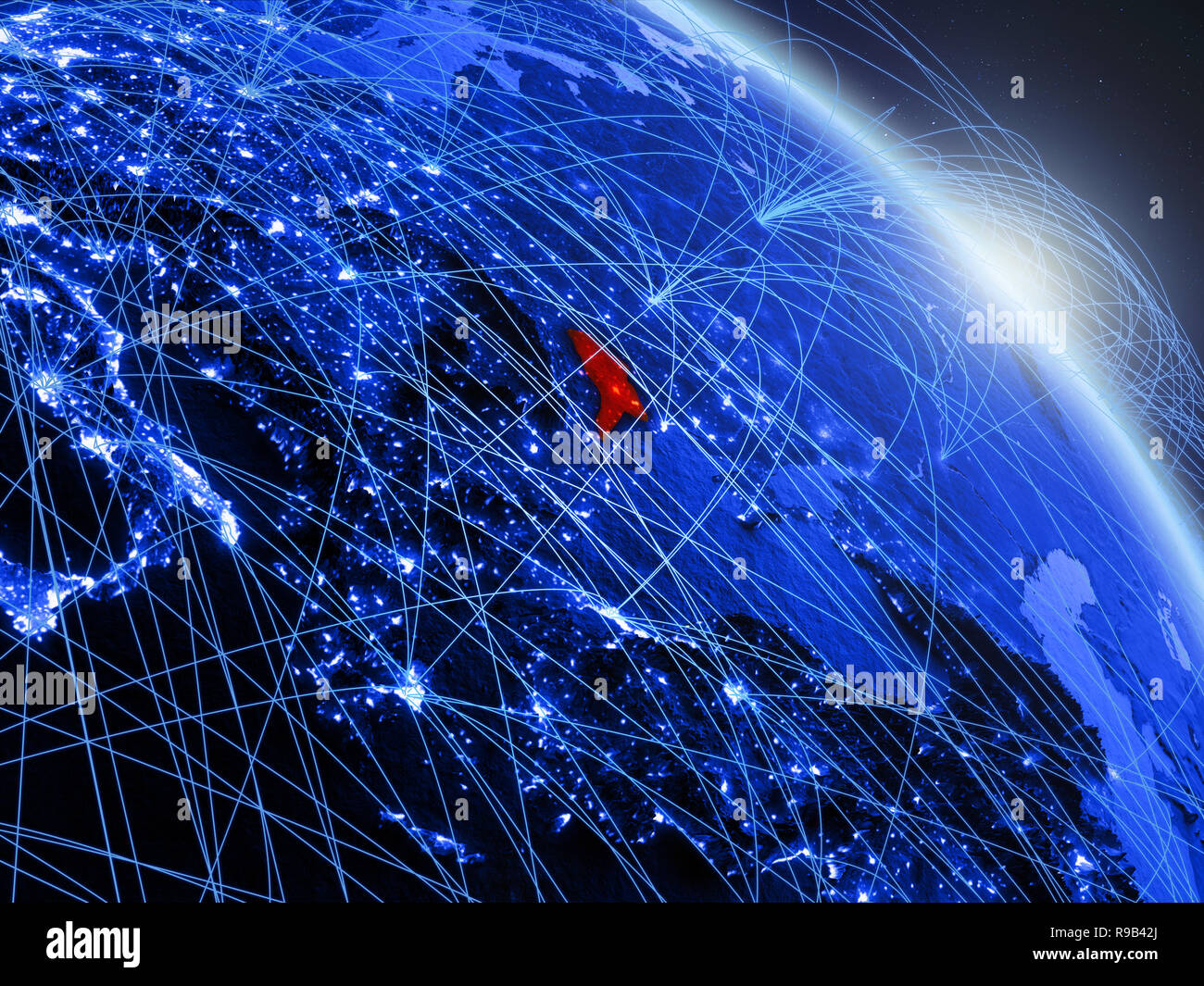 Moldova from space on model of blue digital planet Earth. Concept of ...