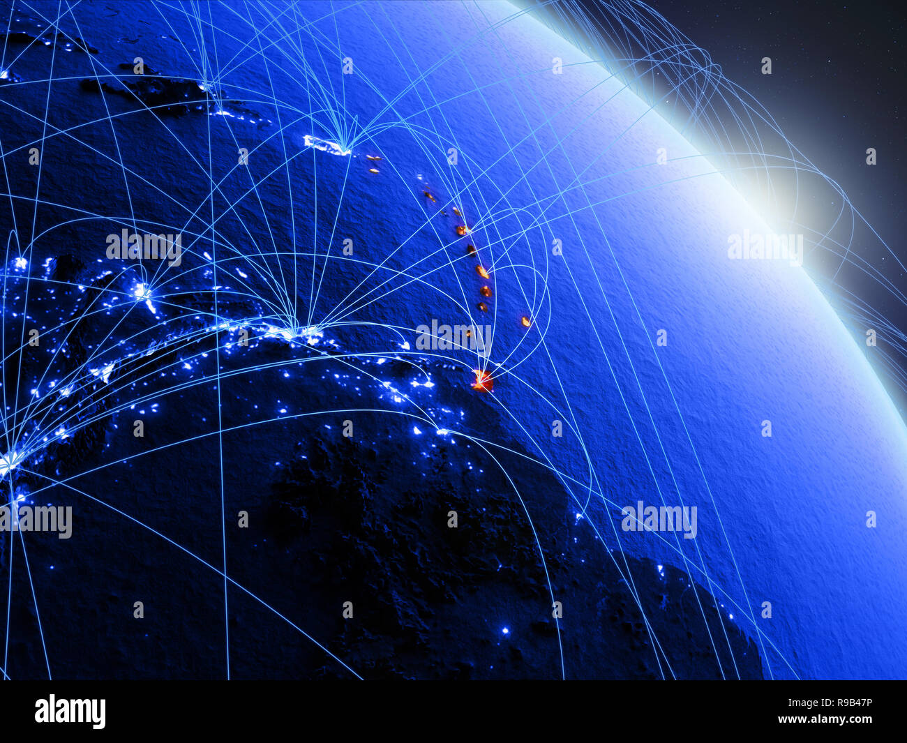 Caribbean from space on model of blue digital planet Earth. Concept of ...