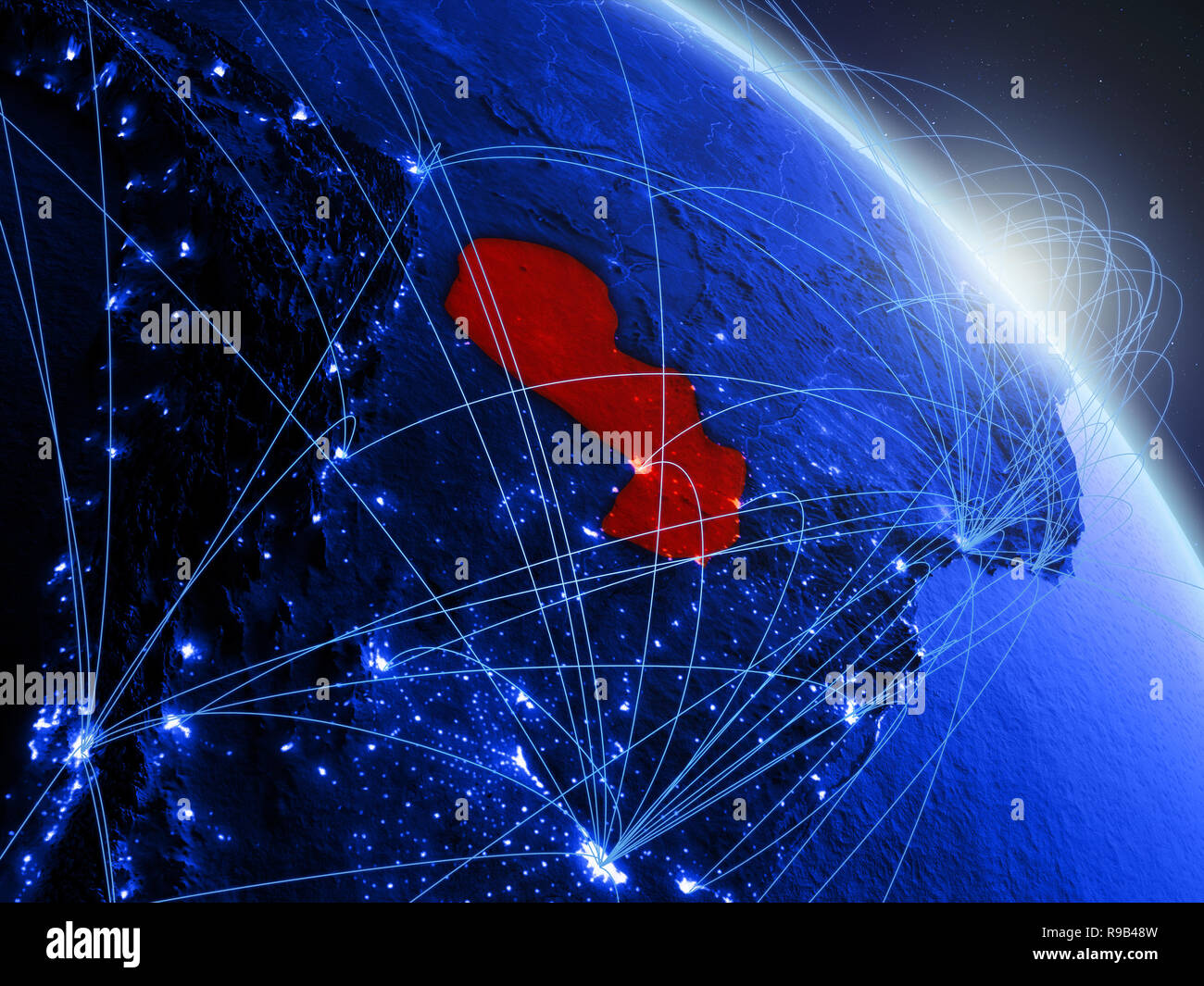 Paraguay from space on model of blue digital planet Earth. Concept of ...