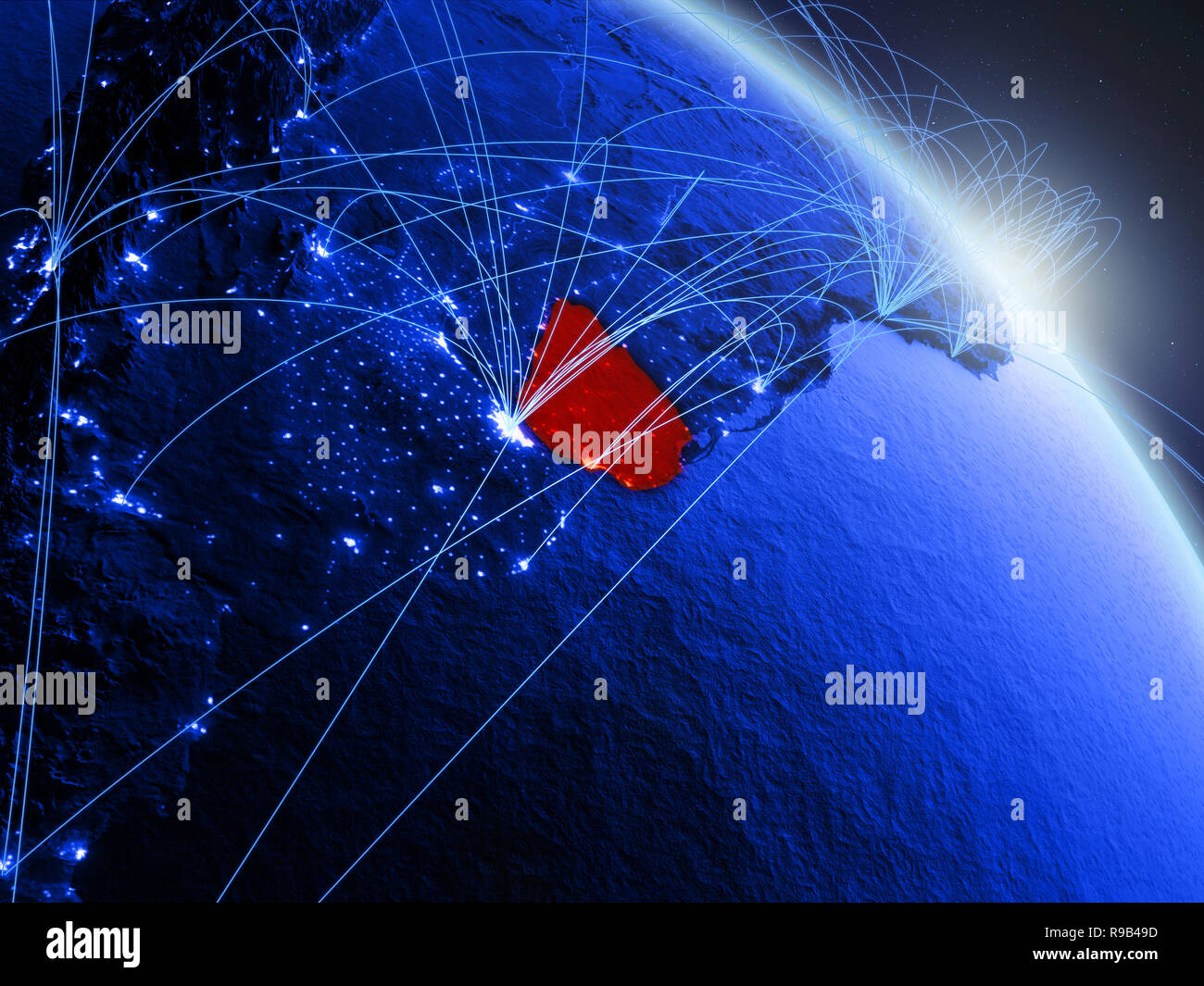 Uruguay from space on model of blue digital planet Earth. Concept of ...