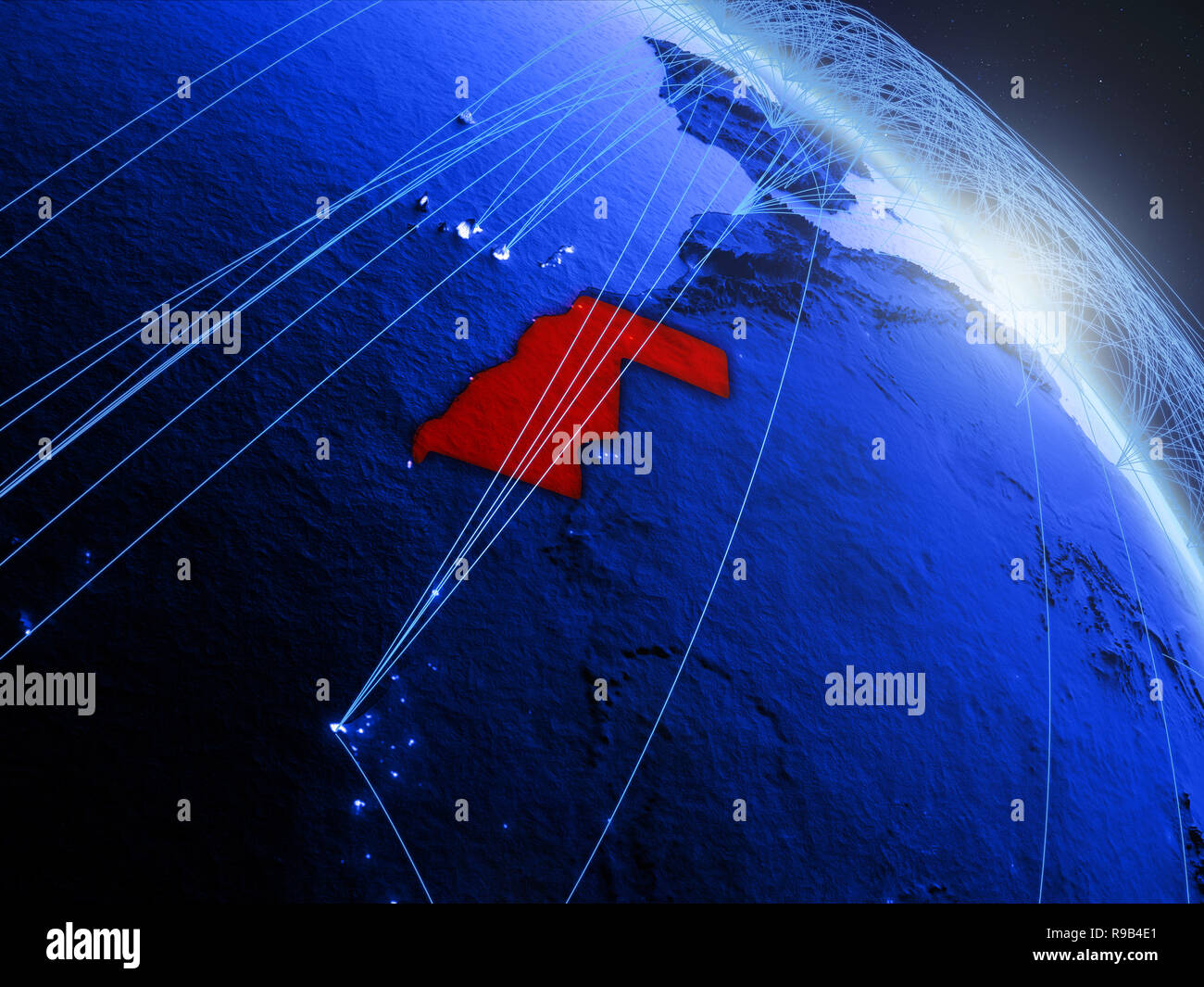 Western Sahara from space on model of blue digital planet Earth ...