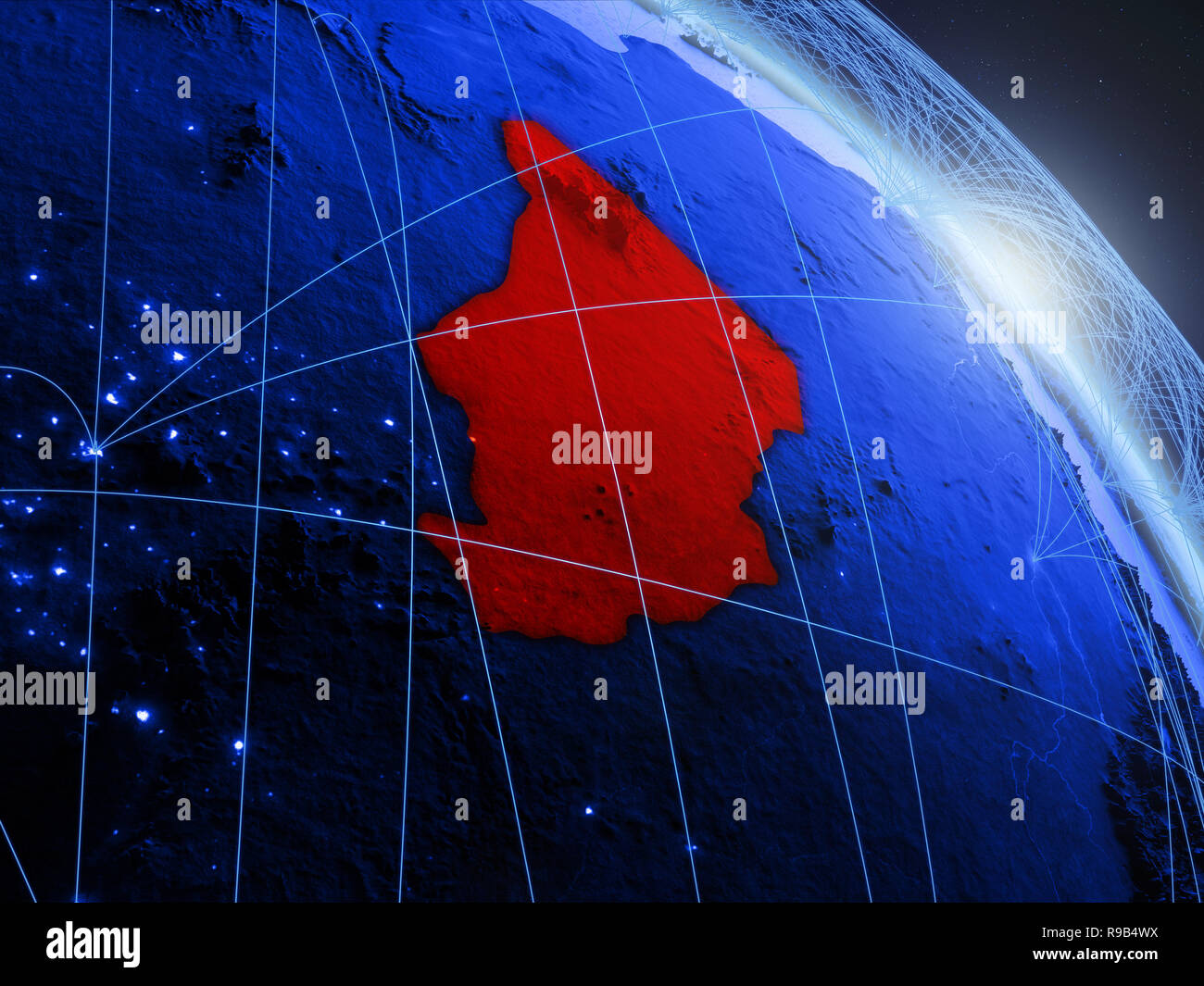 Chad from space on model of blue digital planet Earth. Concept of blue ...