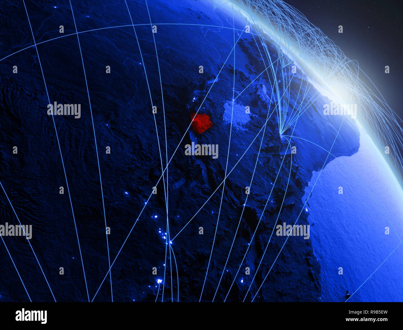 Burundi from space on model of blue digital planet Earth. Concept of ...