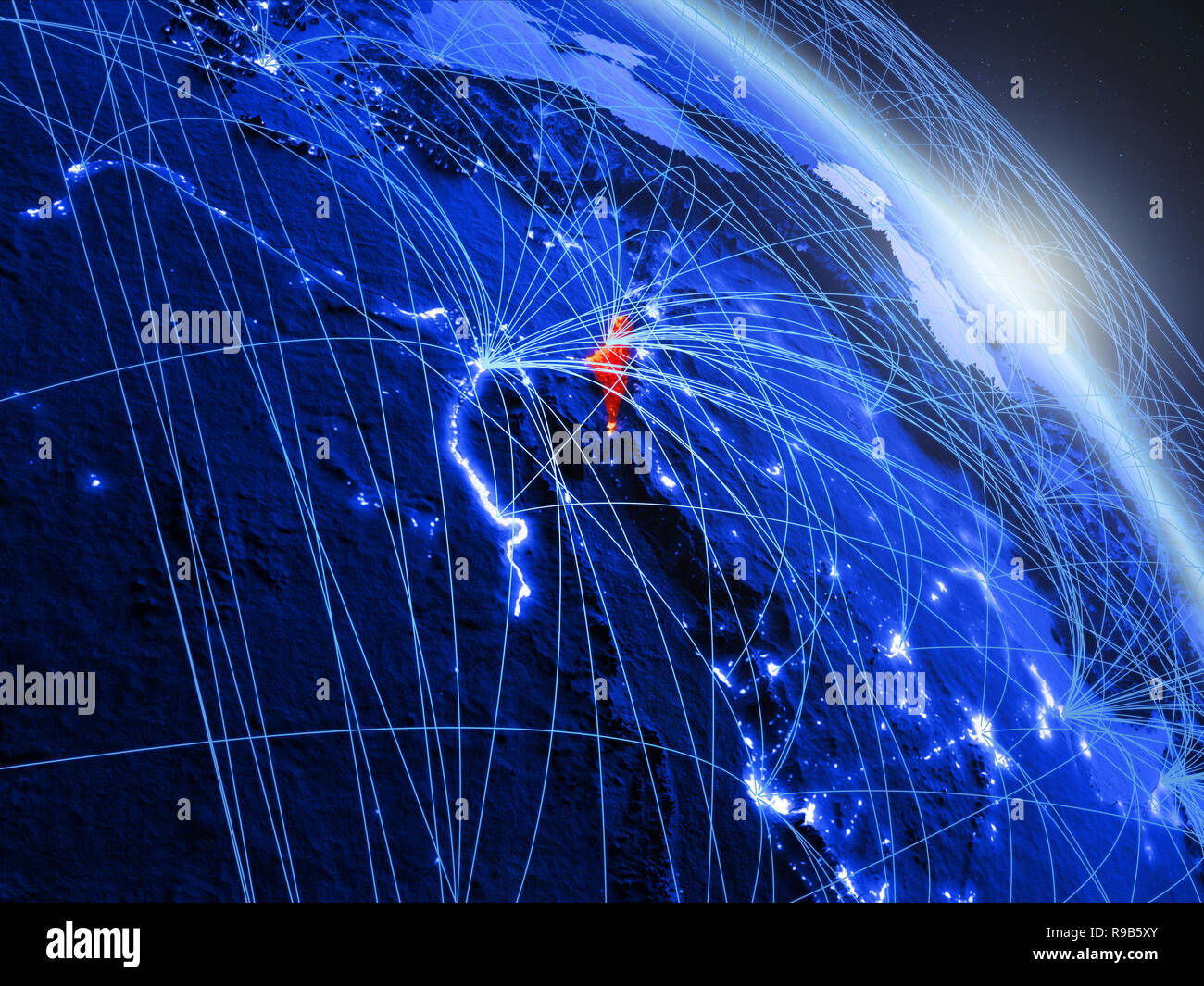 Israel from space on model of blue digital planet Earth. Concept of ...