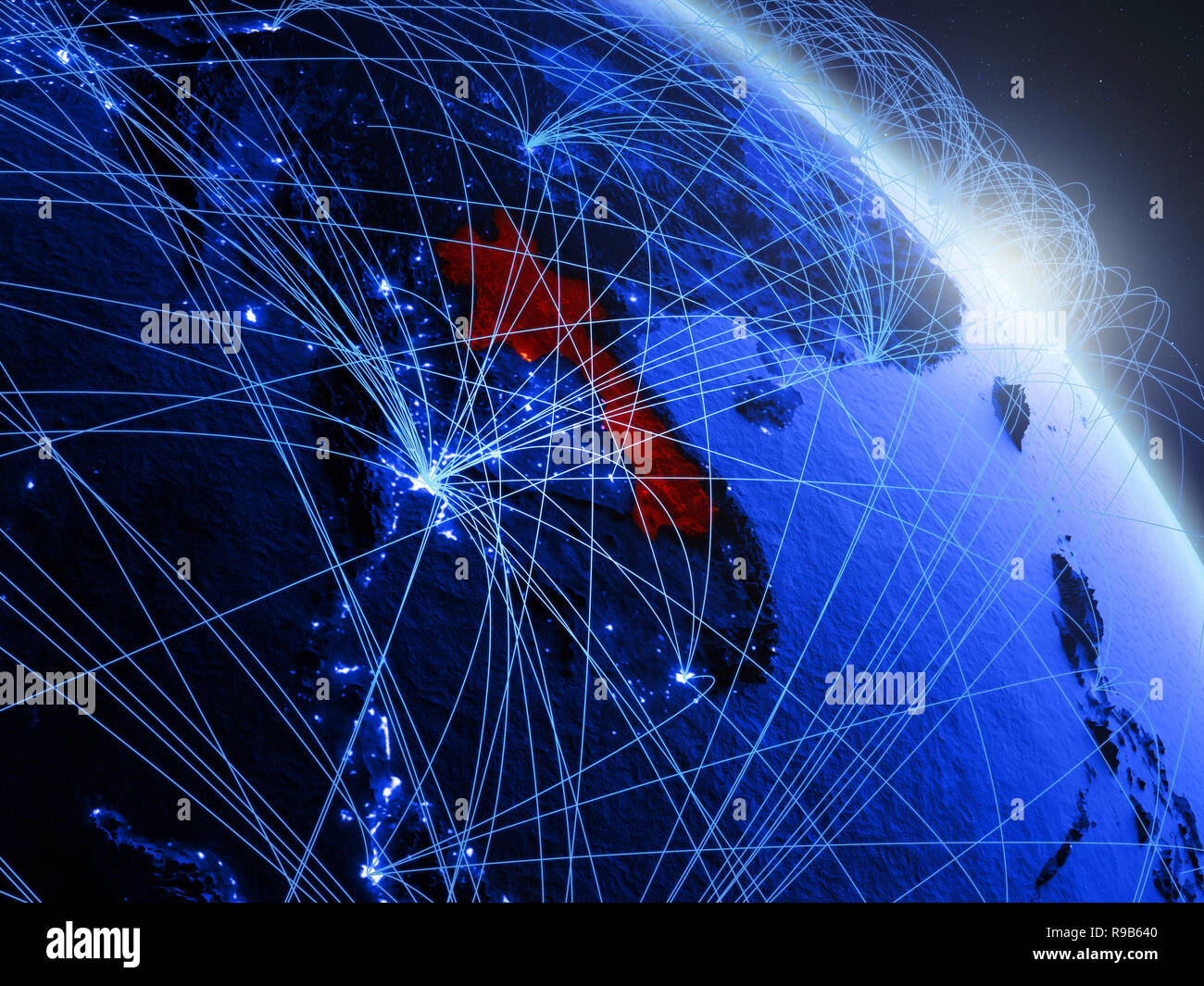Laos from space on model of blue digital planet Earth. Concept of blue ...