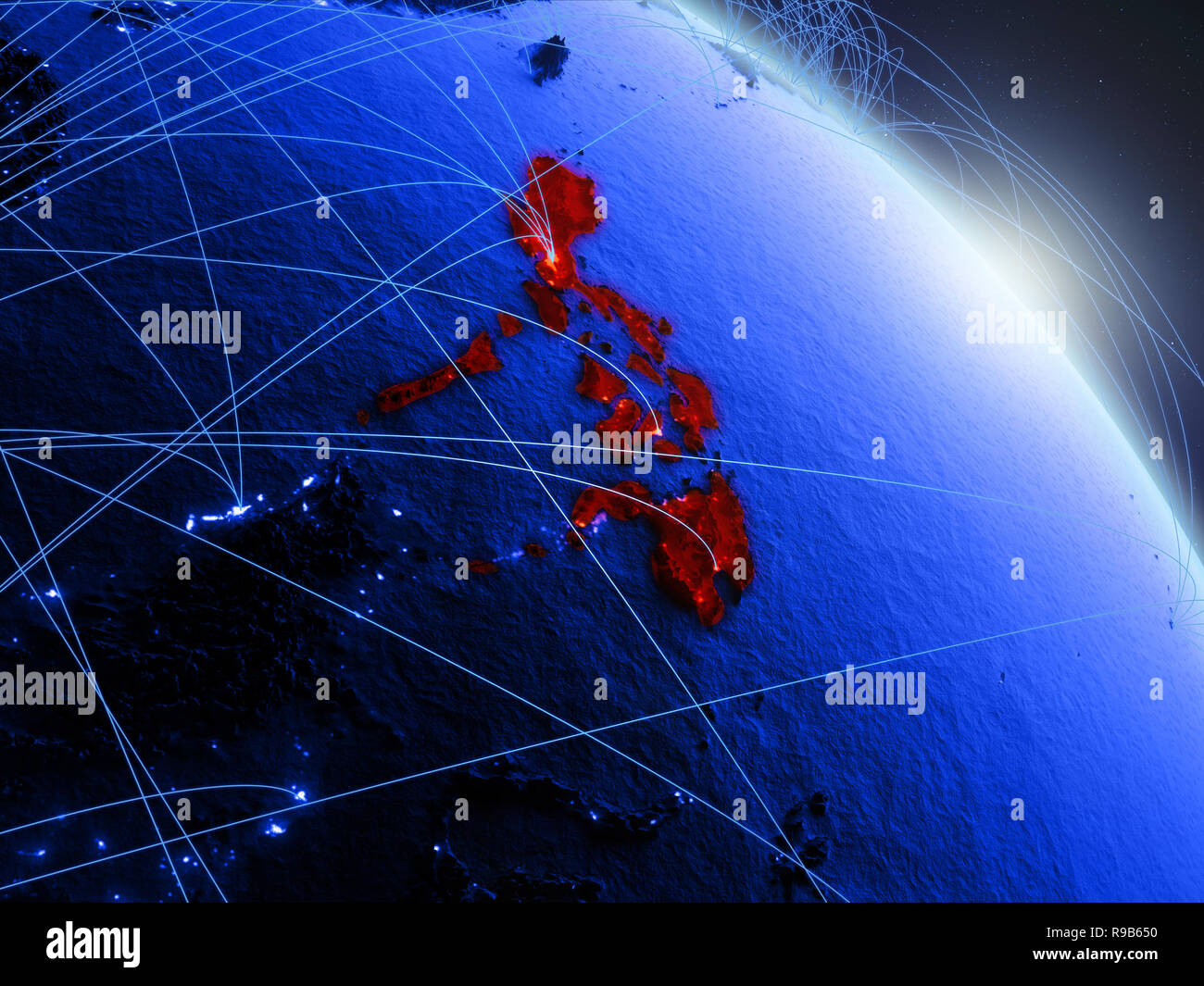 Philippines from space on model of blue digital planet Earth. Concept ...