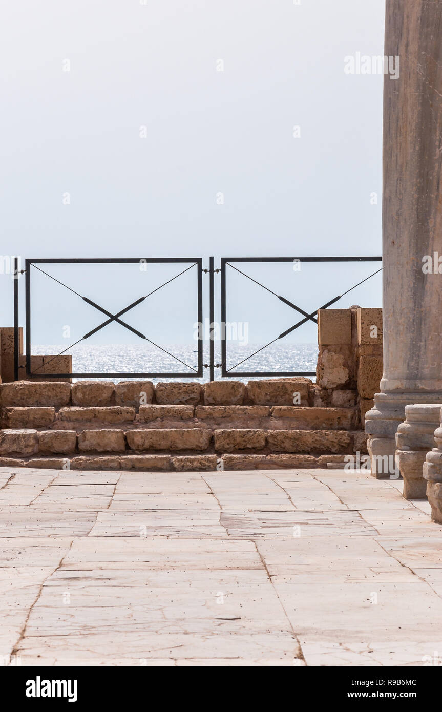 Caesarea, Israel - May 22, 2012: Ancient columns with modern metal ...