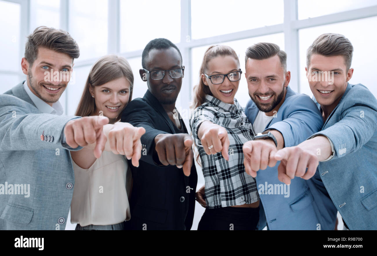 Business group pointing camera hi-res stock photography and images - Alamy