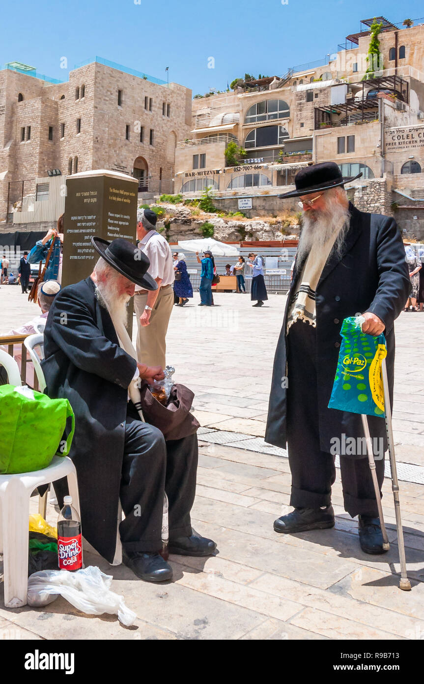 Jerusalem, Israel - May 25, 2012: Two old Jewish orthodox men in black ...