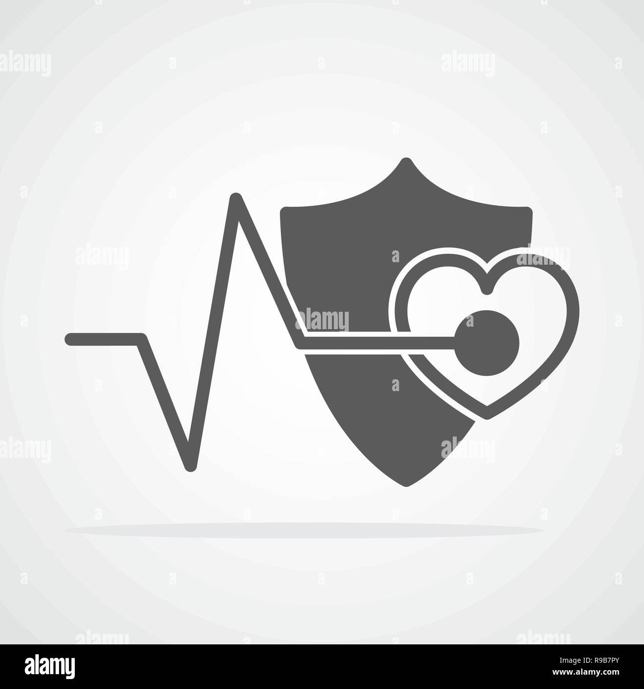 Shield with heartbeat sign, isolated. Vector illustration. Concept of ...