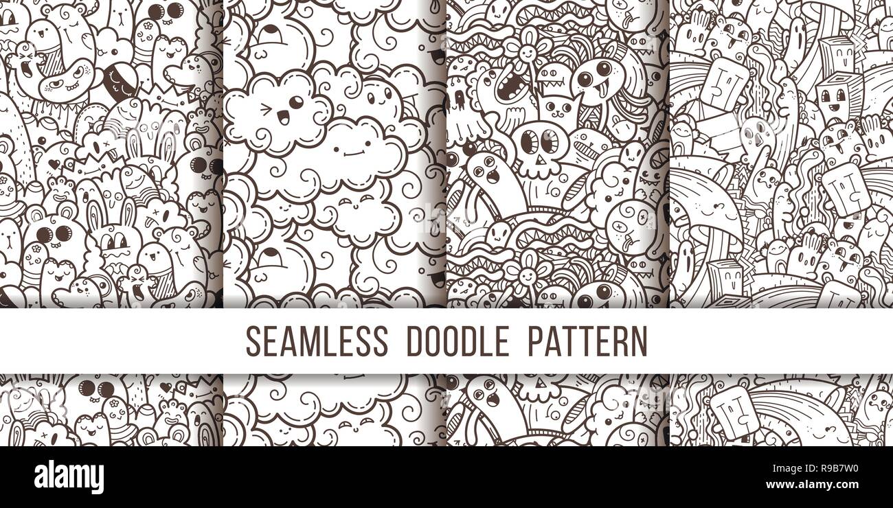 Collection of funny doodle monsters seamless pattern for prints ...