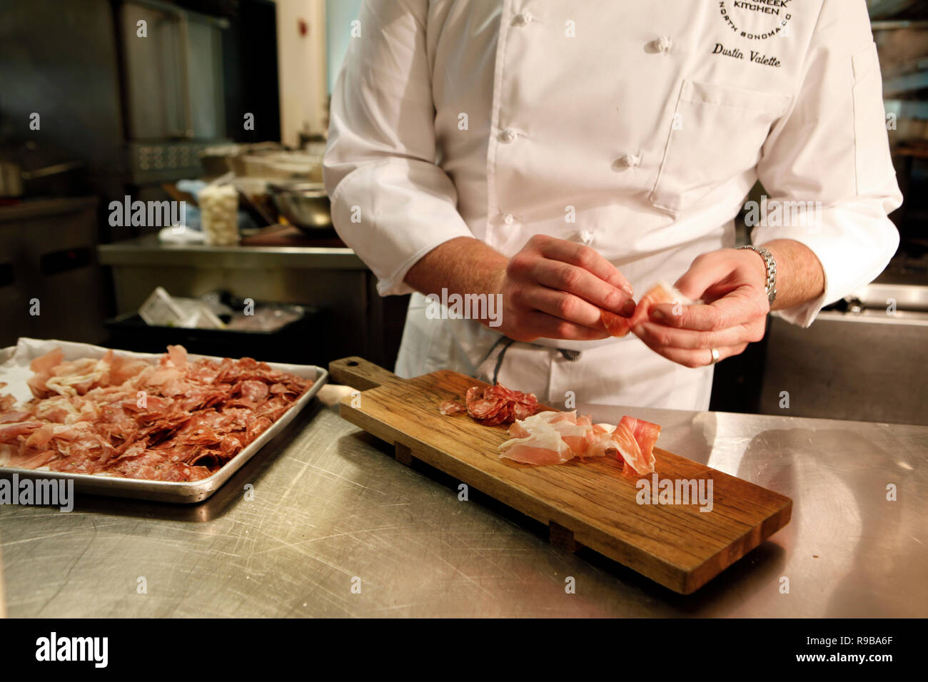 USA, California, Healdsburg, Chef Dustin Valette inside of Dry Creek ...