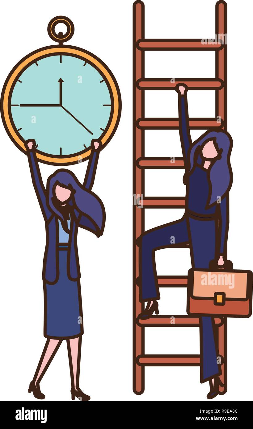 businesswomen with stair and clock avatar character Stock Vector Image ...