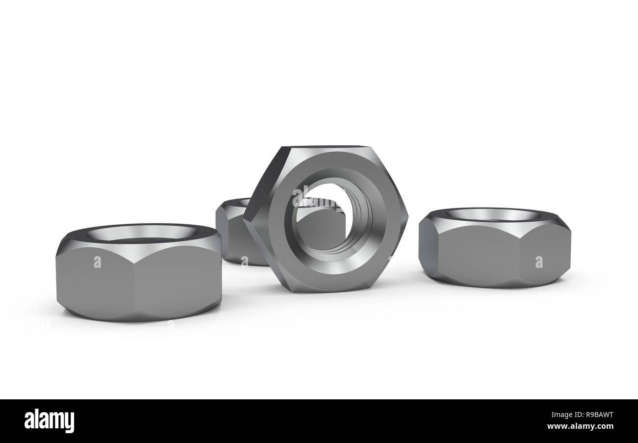 Metal nuts isolated on a white background, 3D illustration Stock Photo ...