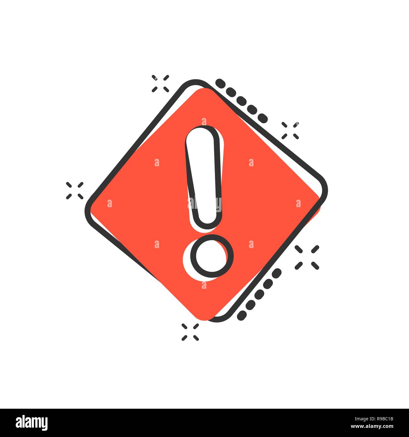 Exclamation mark icon in comic style. Danger alarm vector cartoon ...