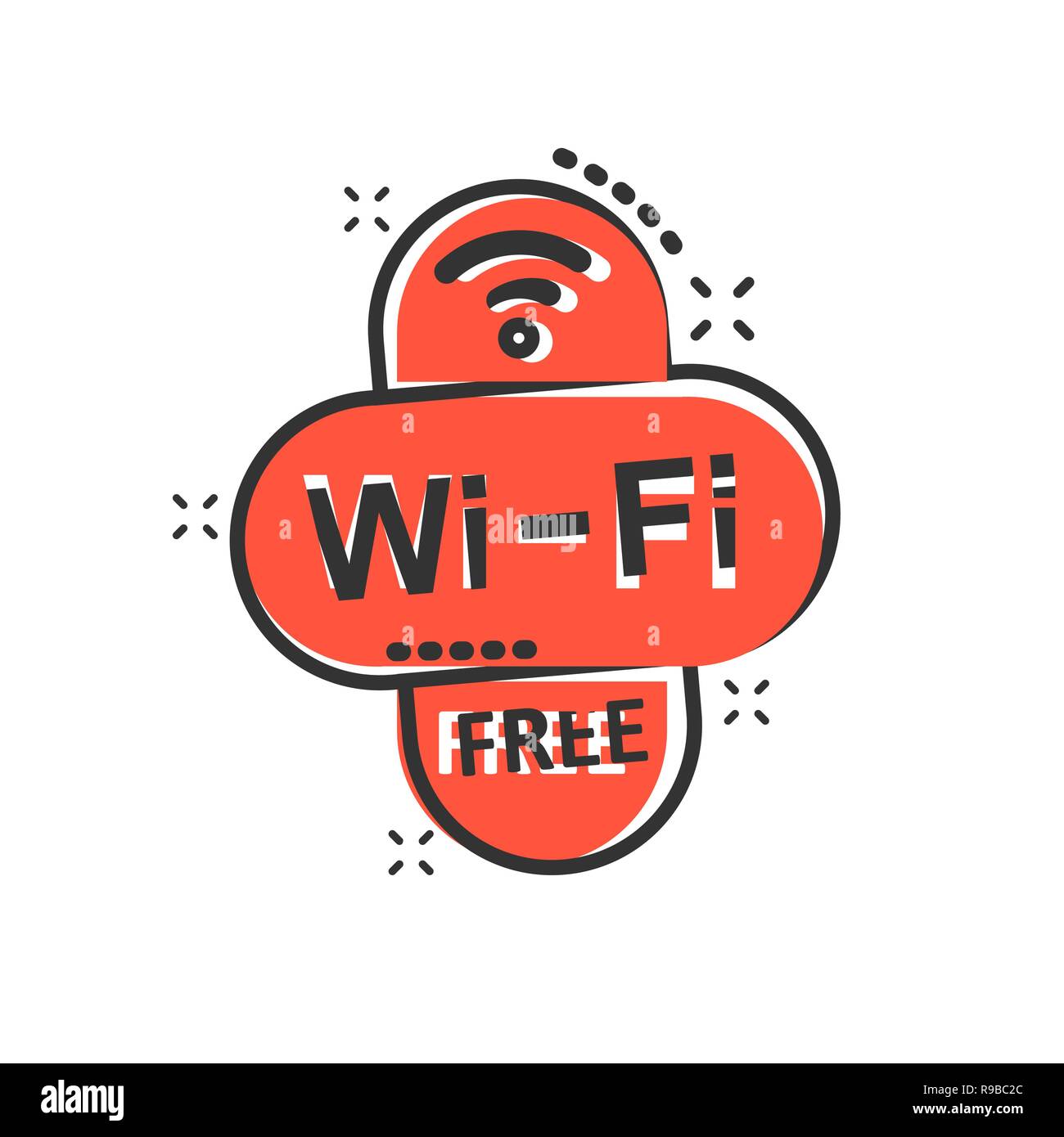 Wifi free icon in comic style. Wi-fi wireless technology vector cartoon illustration pictogram ...