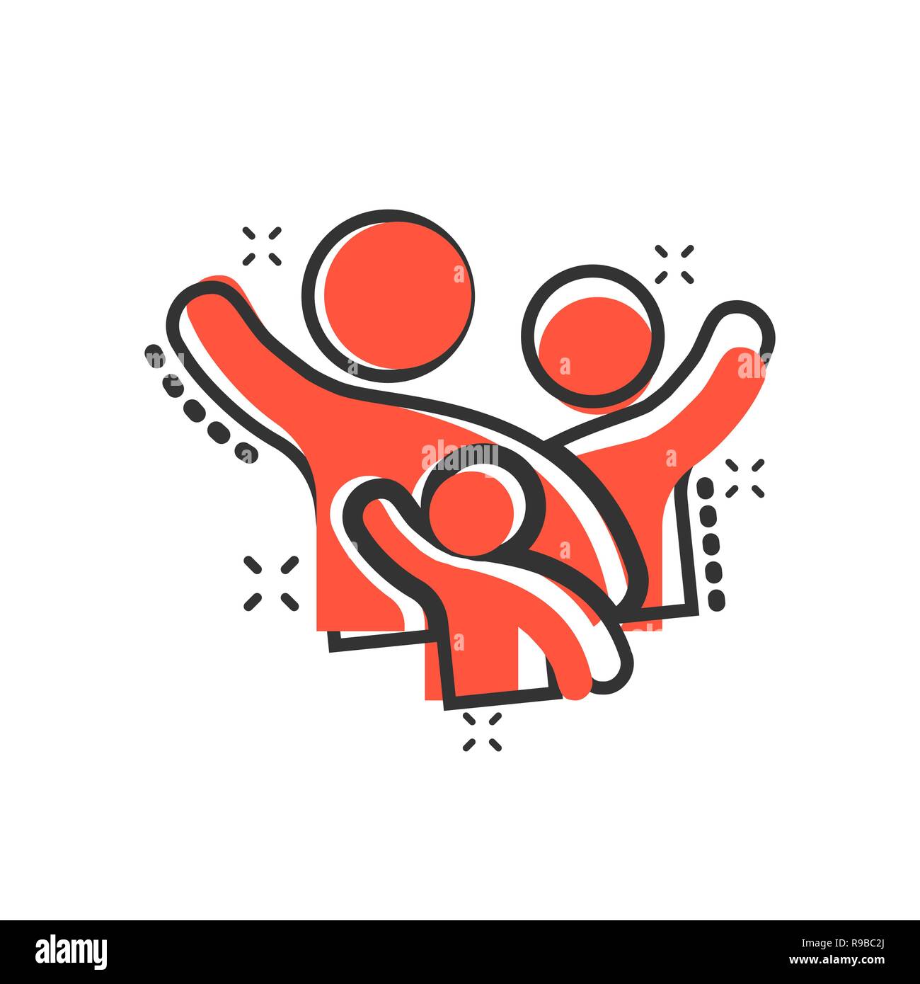 Family greeting with hand up icon in comic style. Person gesture vector ...