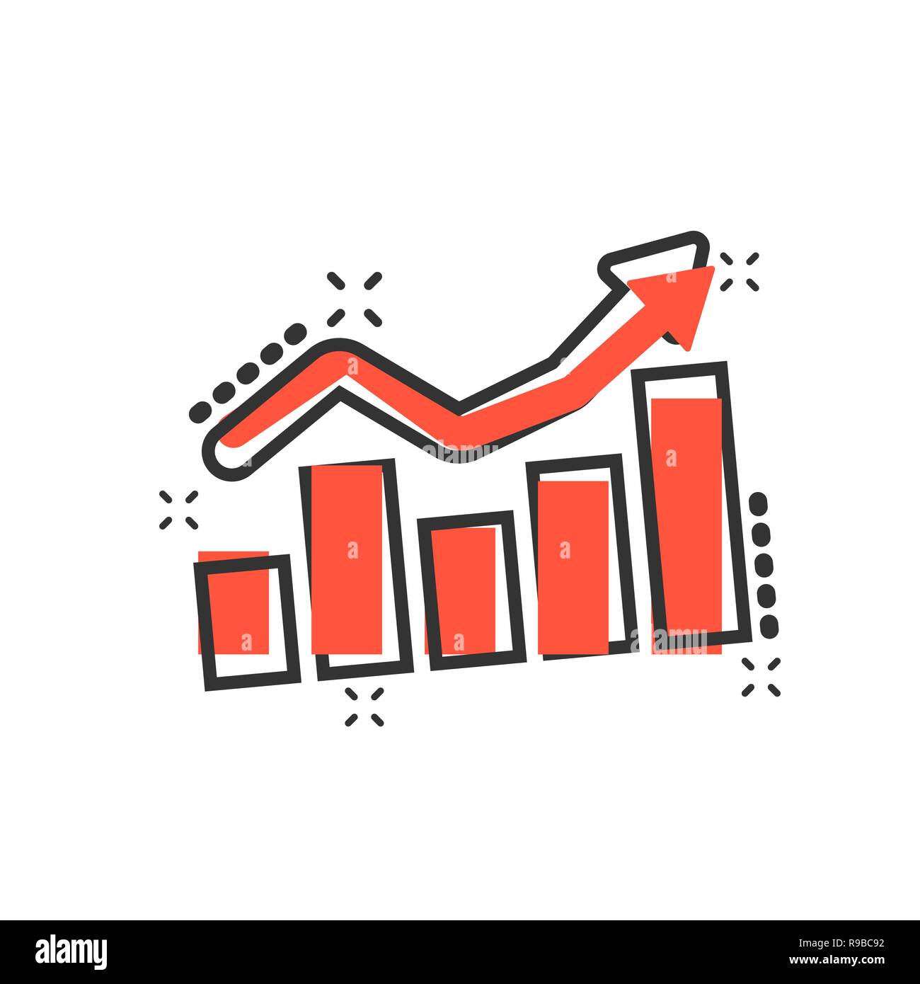 Growing bar graph icon in comic style. Increase arrow vector cartoon ...