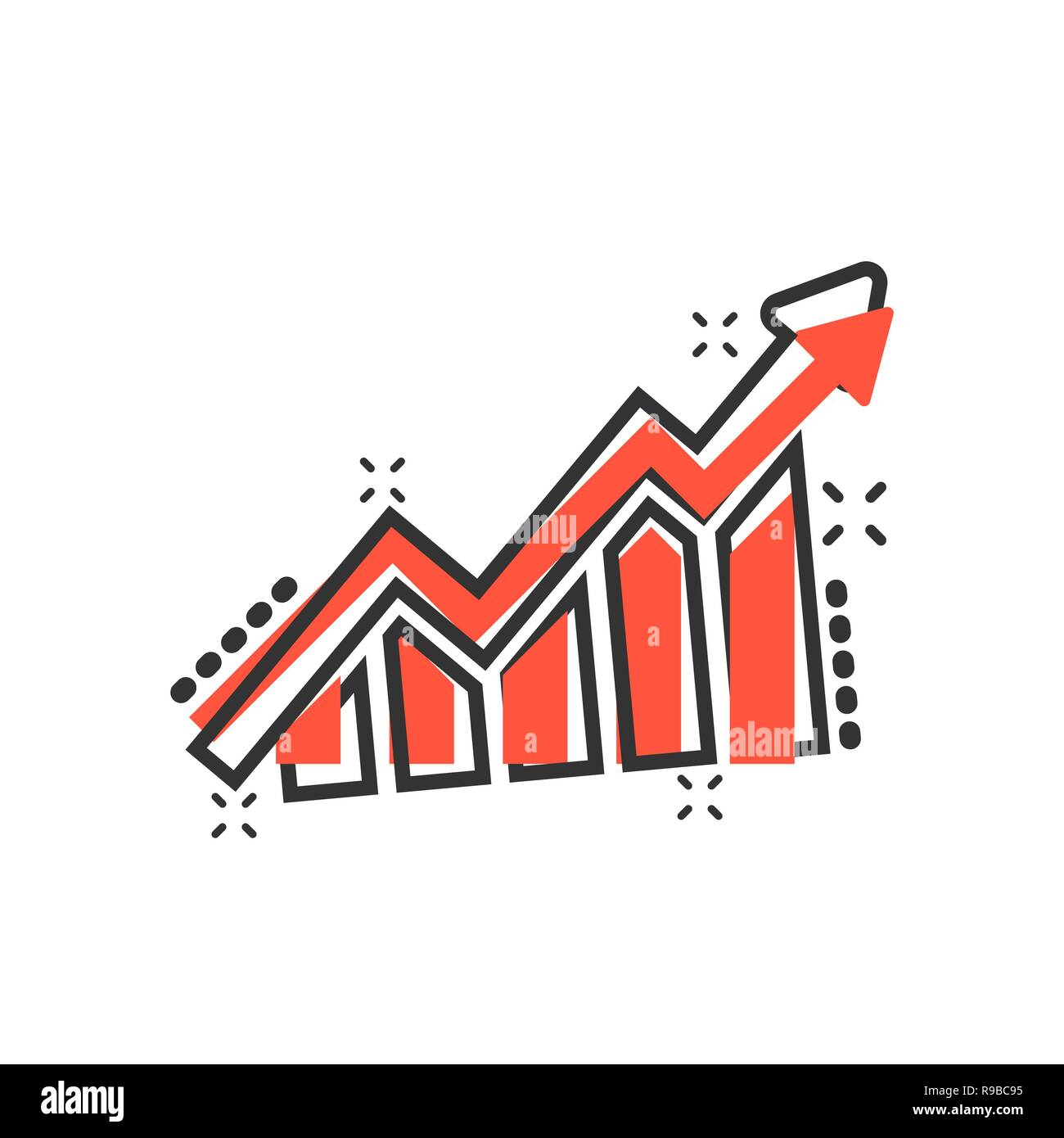 Growing bar graph icon in comic style. Increase arrow vector cartoon ...