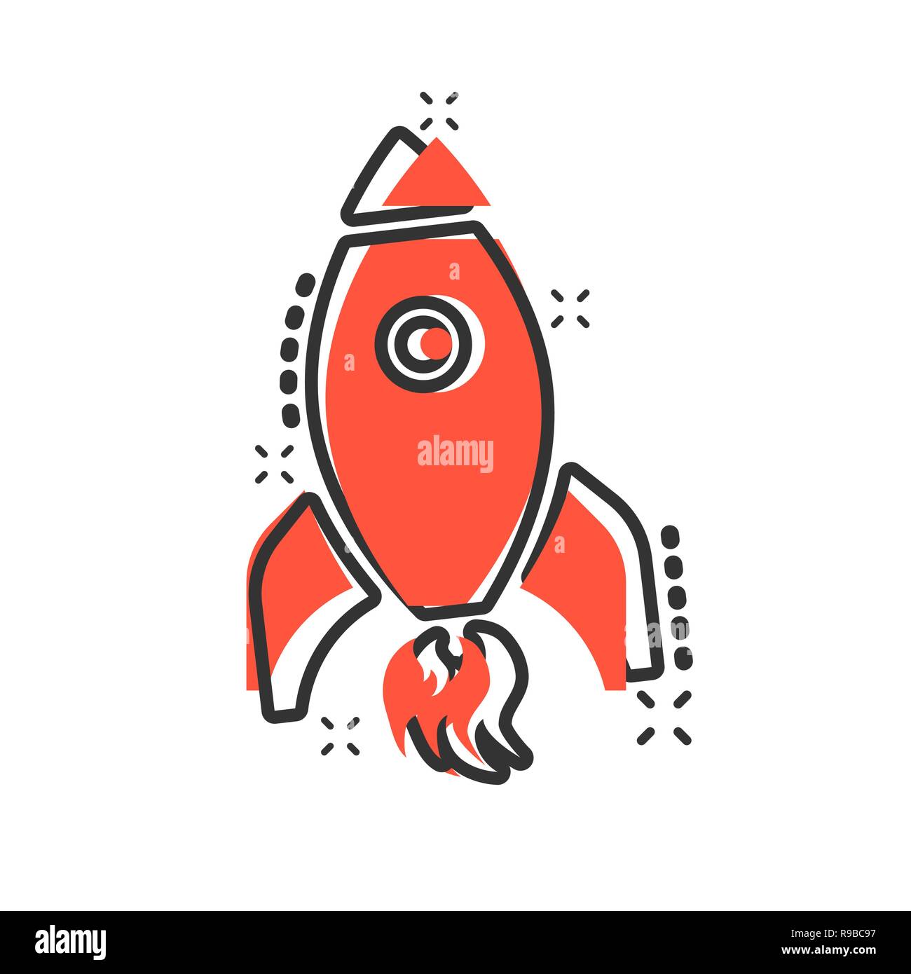 Rocket space ship icon in comic style. Spaceship vector cartoon ...